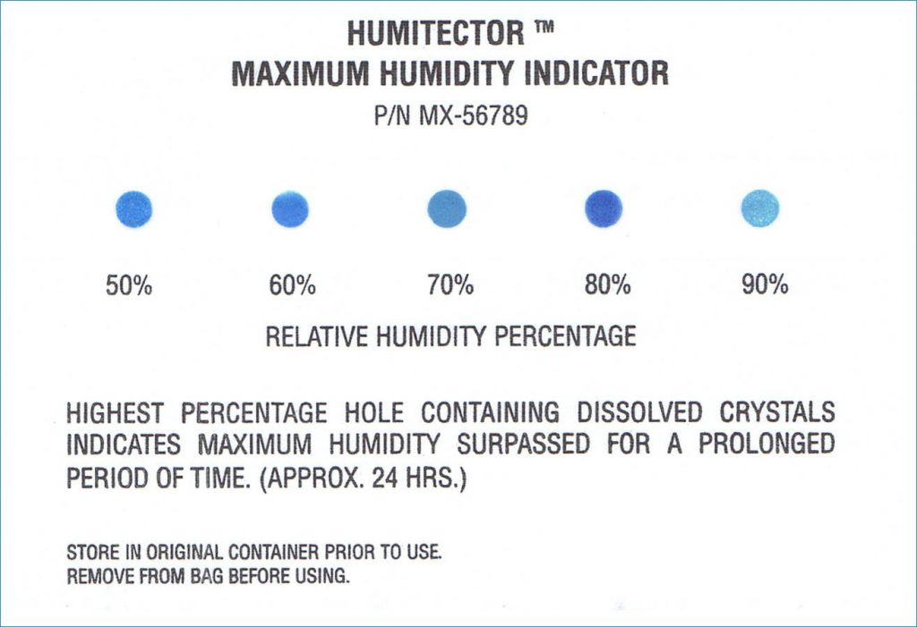 Irreversible humidity indicators. Humidity indicator card - Sercalia